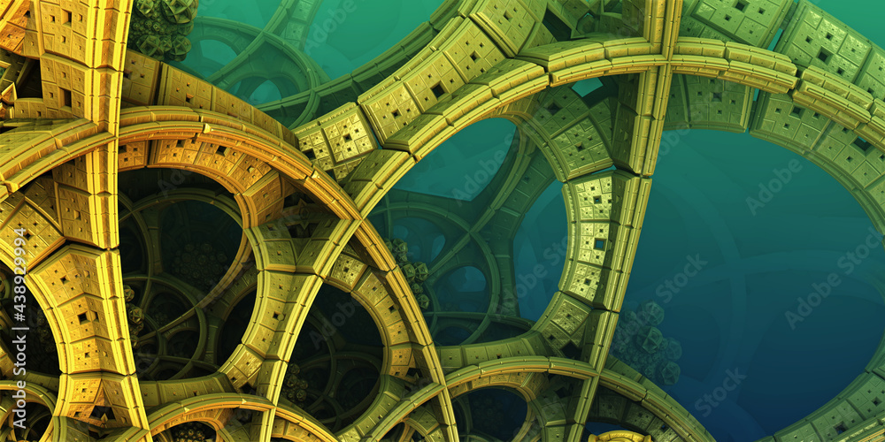 Abstract background, fantastic 3D gold structures, technology remains ...