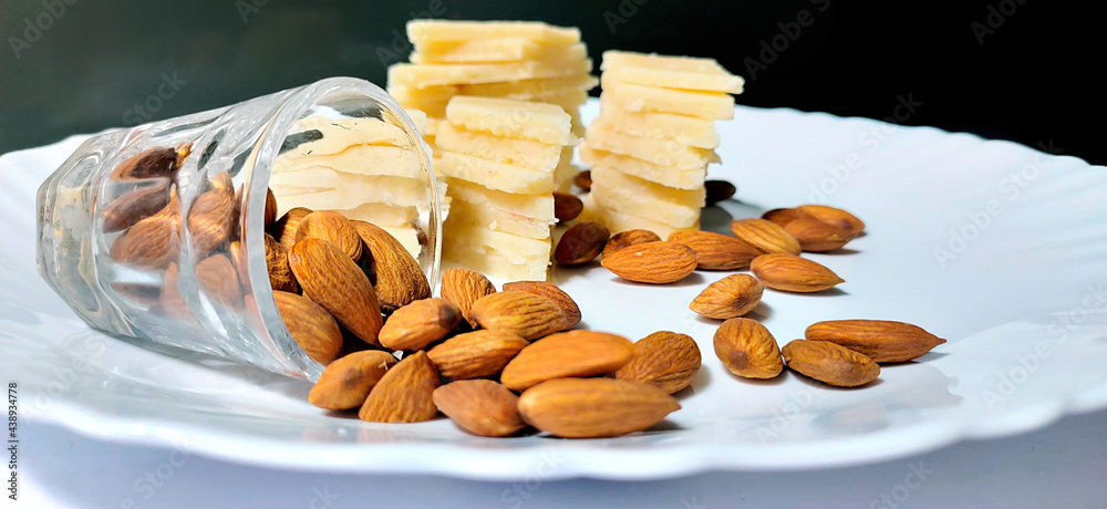 Badam Katli is a Diamond shape Indian sweet with almonds made using ...