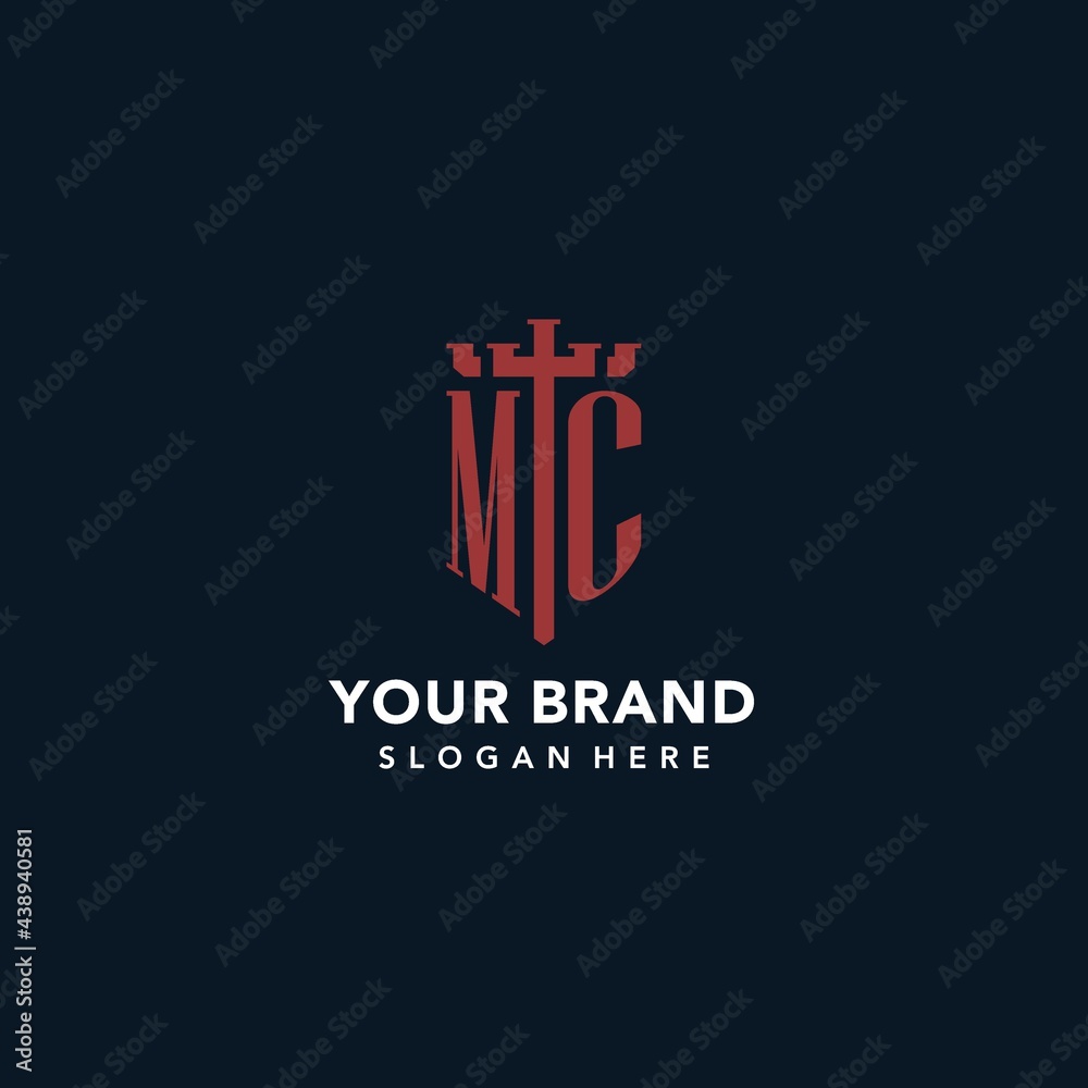 MC initial monogram logos with sword and shield shape design Stock ...