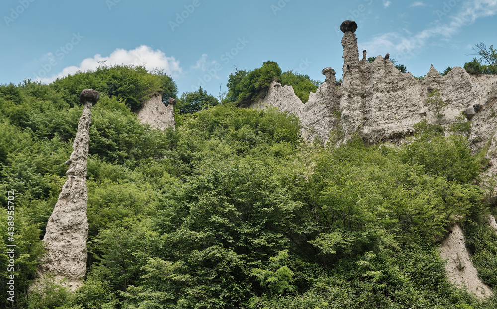 Pyramids of Zone Rock formations, also known as fairy chimneys, earth ...