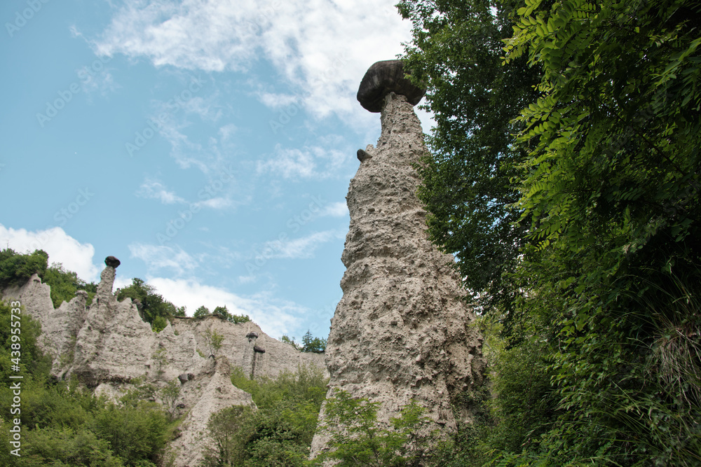 Pyramids of Zone Rock formations, also known as fairy chimneys, earth ...