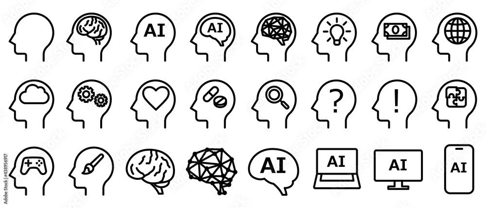 Brain, artificial intelligence, thinking icon 頭脳、AI、思考のアイコン vector de ...