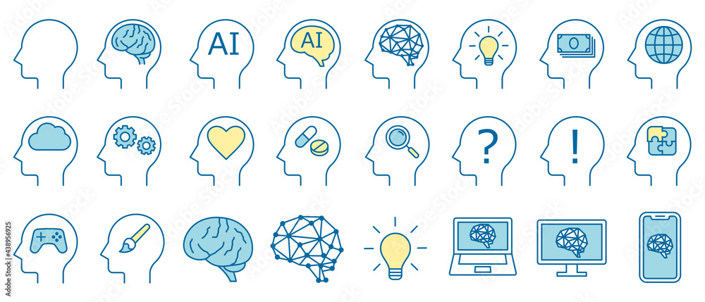 Brain, artificial intelligence, thinking icon 頭脳、AI、思考のアイコン Stock ...