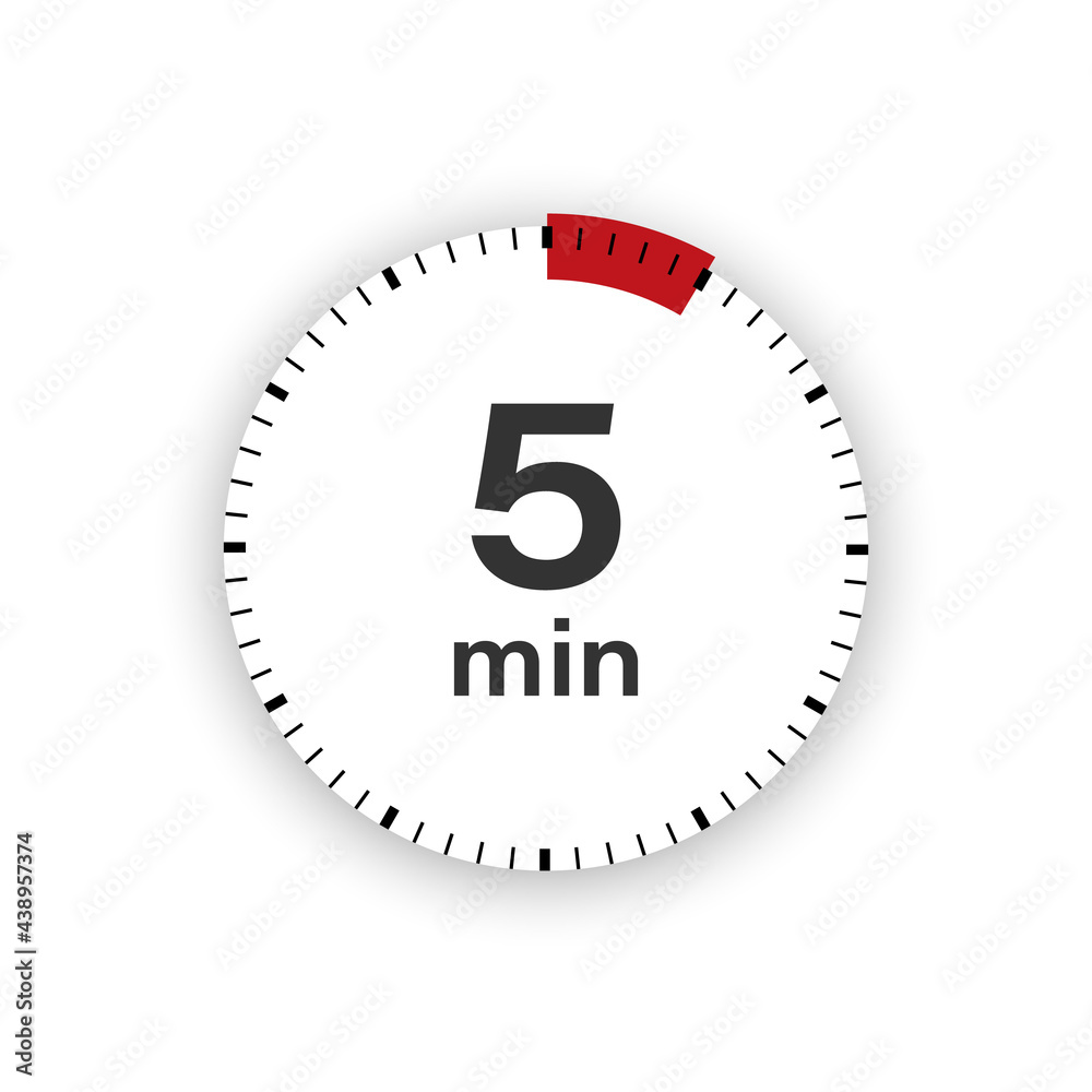 5 minutes timer. Stopwatch symbol in flat style. Editable isolated ...