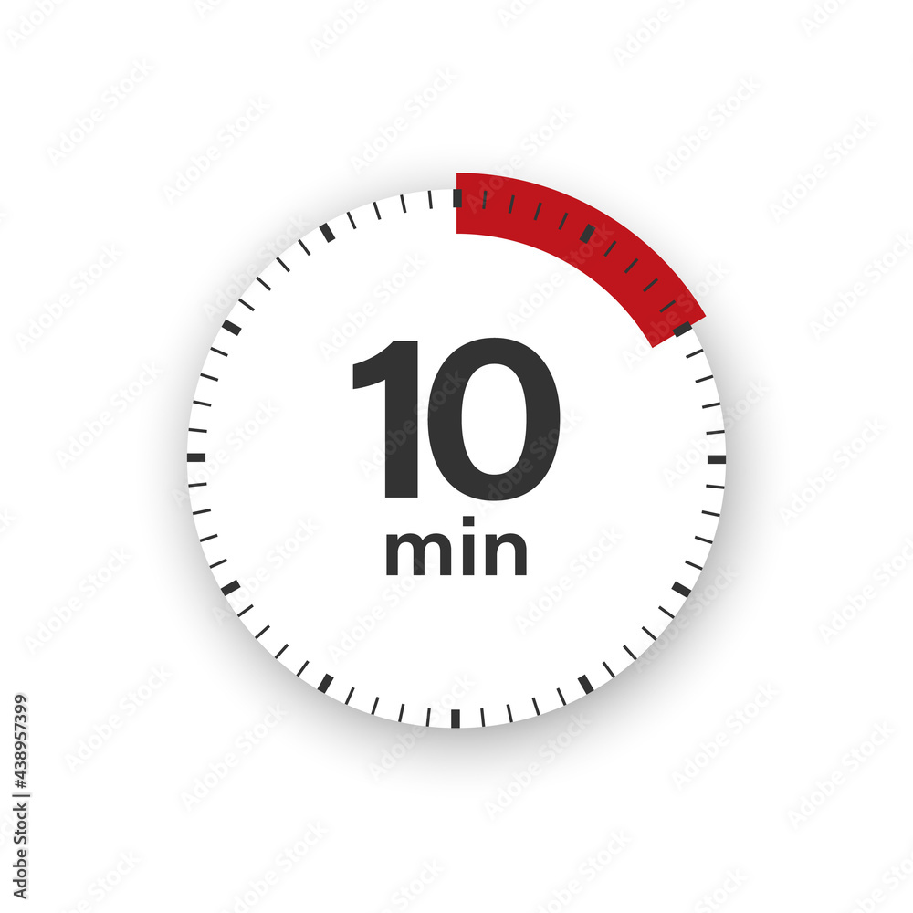 10 minutes timer. Stopwatch symbol in flat style. Editable isolated ...