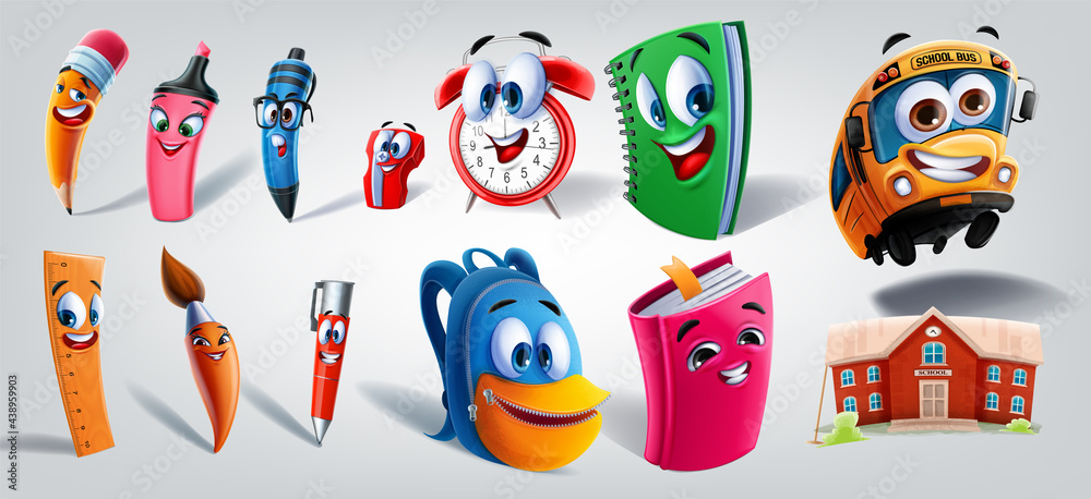 set of cartoon characters for back to school Stock Vector | Adobe Stock