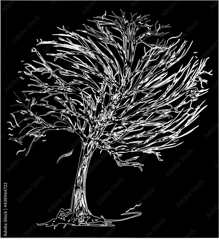 Vector outline drawing of frozen tree in windy weather Stock Vector ...
