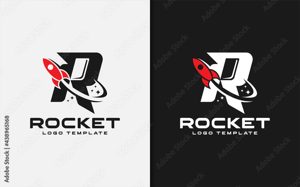 Abstract Initial Letter R Logo Combined with Flying Rocket Silhouette ...
