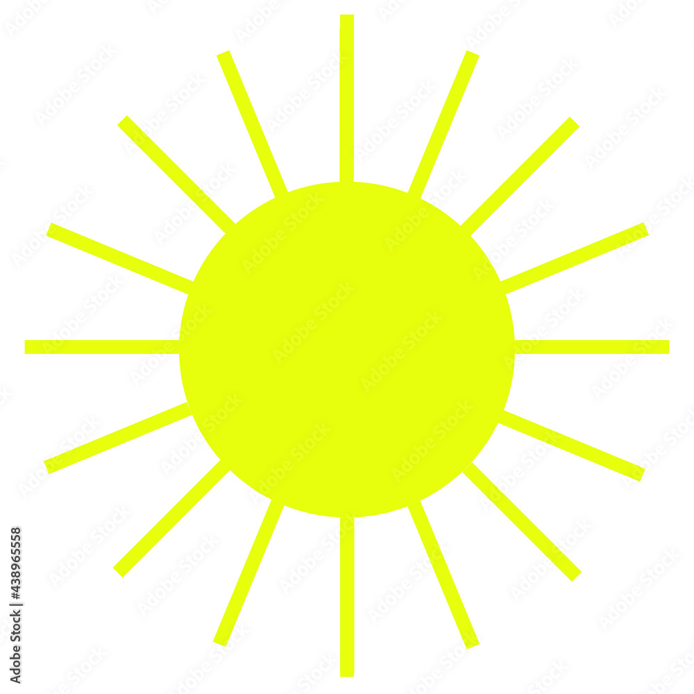 Sun,. Yellow sun icon with billowing rays on white background. Flat ...
