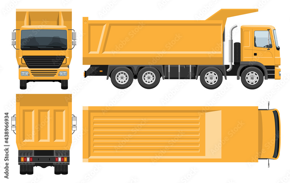 Dump truck vector template with simple colors without gradients and ...