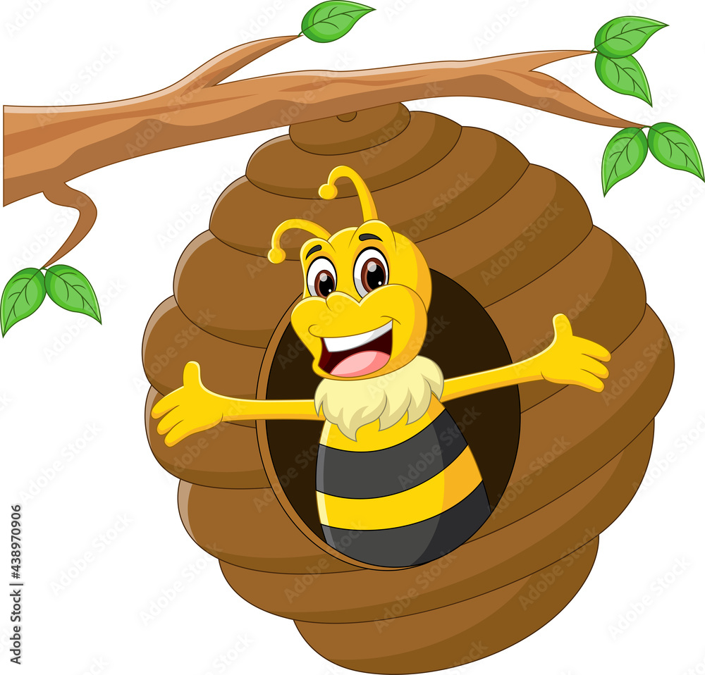 cute cartoon bee waving in the beehive Stock Vector | Adobe Stock