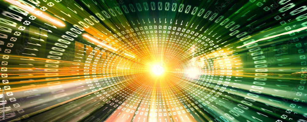 Digital data flow on road with motion blur to create vision of fast ...