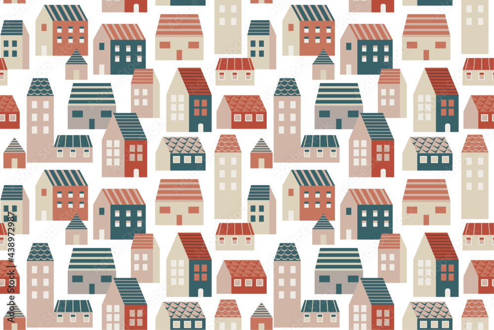 Houses seamless pattern. Repetitive vector illustration of abstract ...