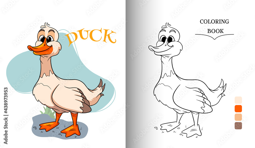 Animal character funny goose in cartoon style coloring book page Stock ...