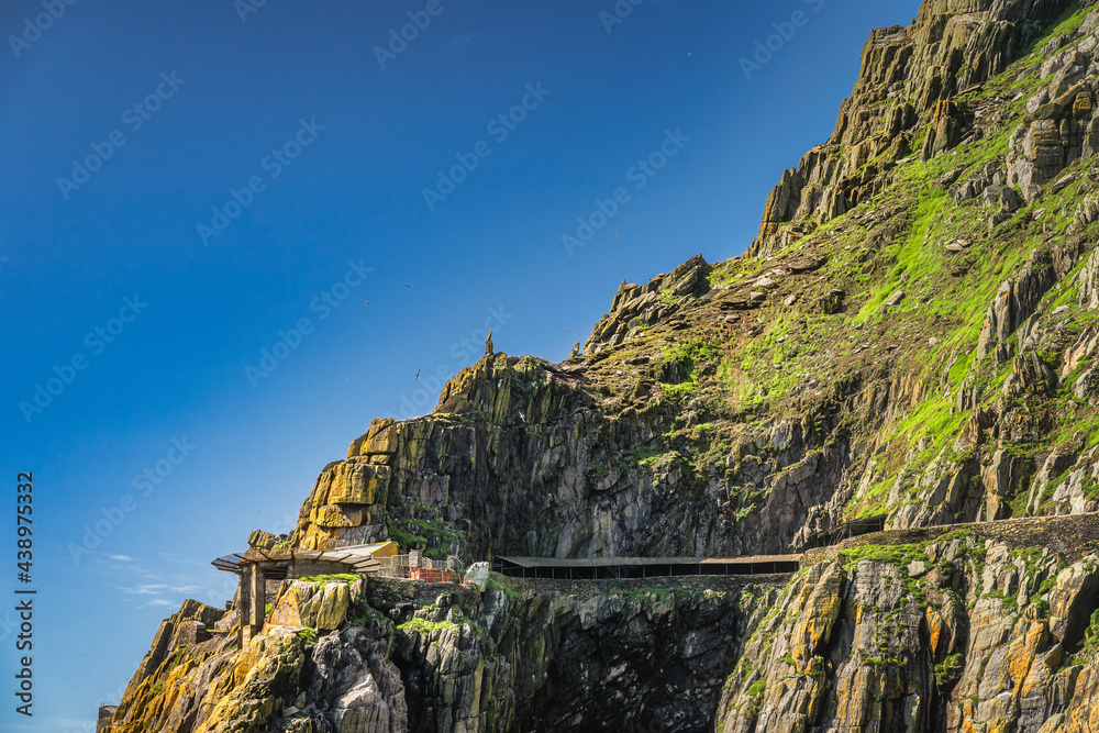 Dangerous landing or helipad on the edge of cliff of Skellig Michael ...