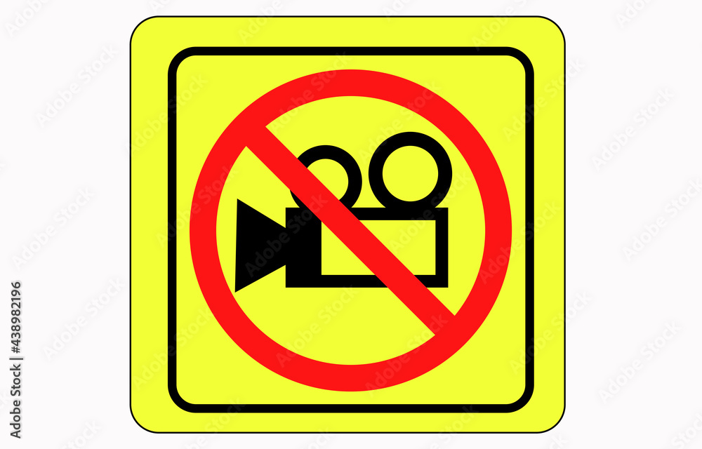 Simple video camera icon. No video recording signboard, black object in ...