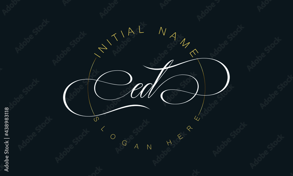 ED/DE cursive letter stylish luxury logo in golden, white color with ...