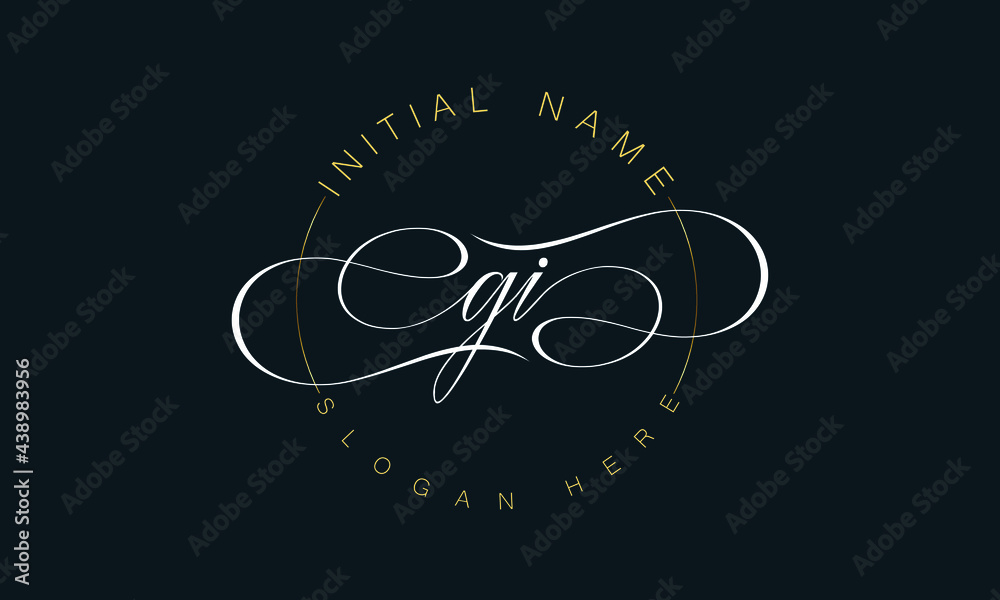 GI/IG cursive letter stylish luxury logo in golden, white color with ...