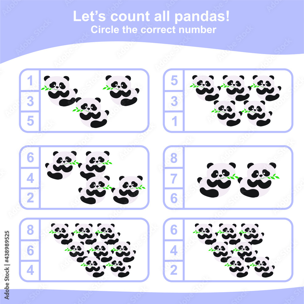Counting all pandas game for Preschool Children. Educational printable ...