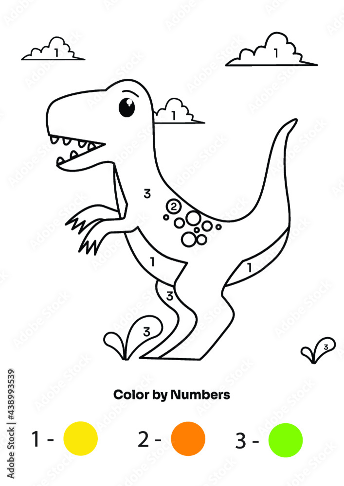 Coloring Cute cartoon dinosaur T-rex by numbers, coloring page for ...