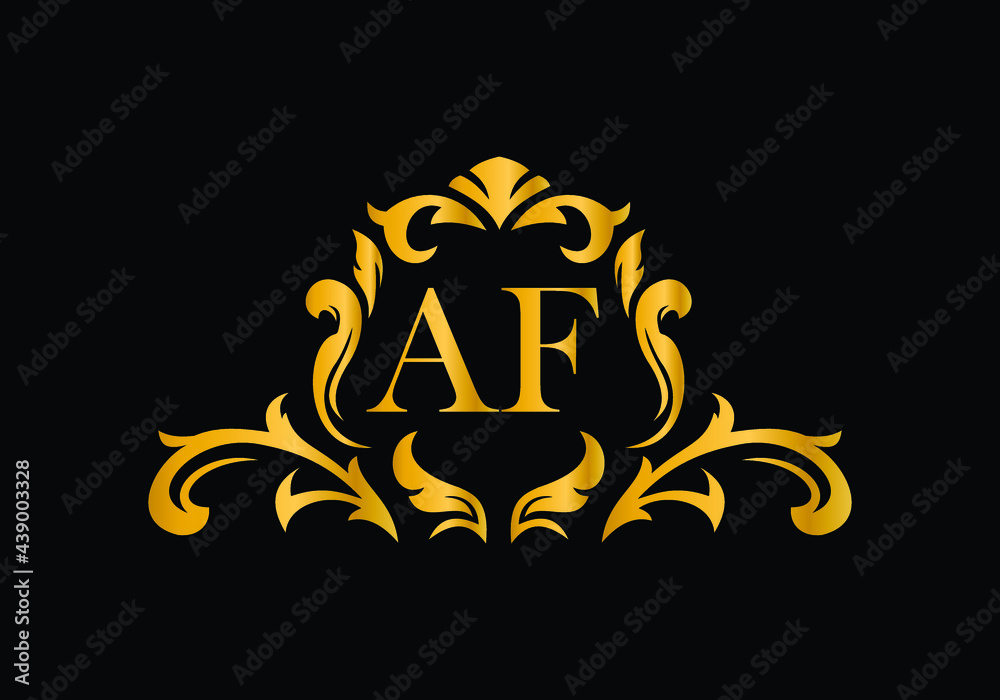 Luxury Alphabet letters AF. Golden Floral alphabet . Monogram initials ...