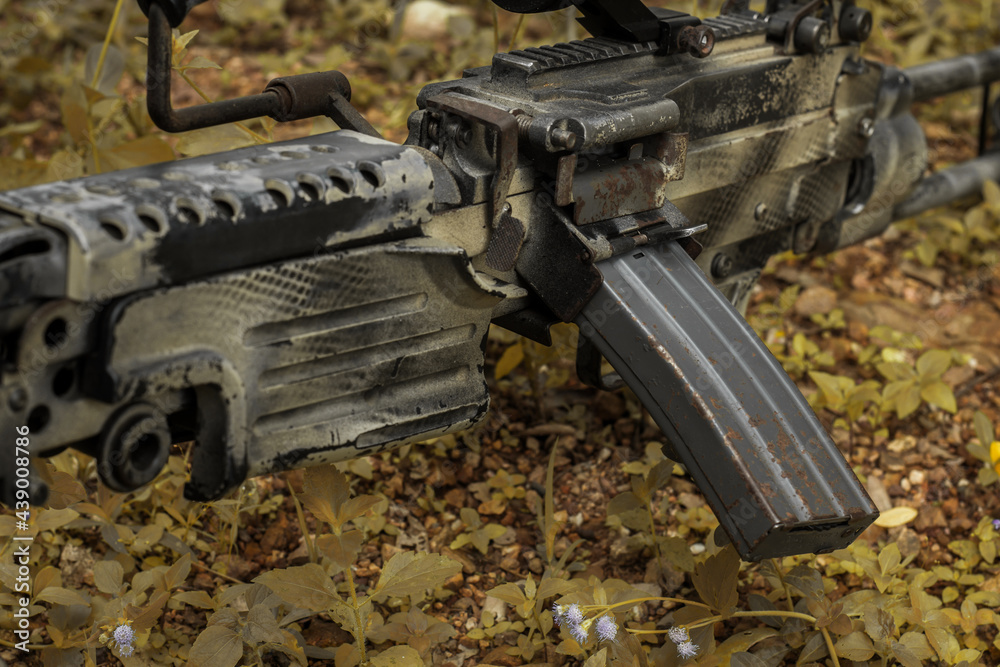 M249 light machine gun with 7.62 mm cartridge belt Stock Photo | Adobe ...