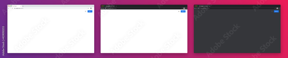 Realistic Chrome browser window set. Isolated blank desktop web page ...