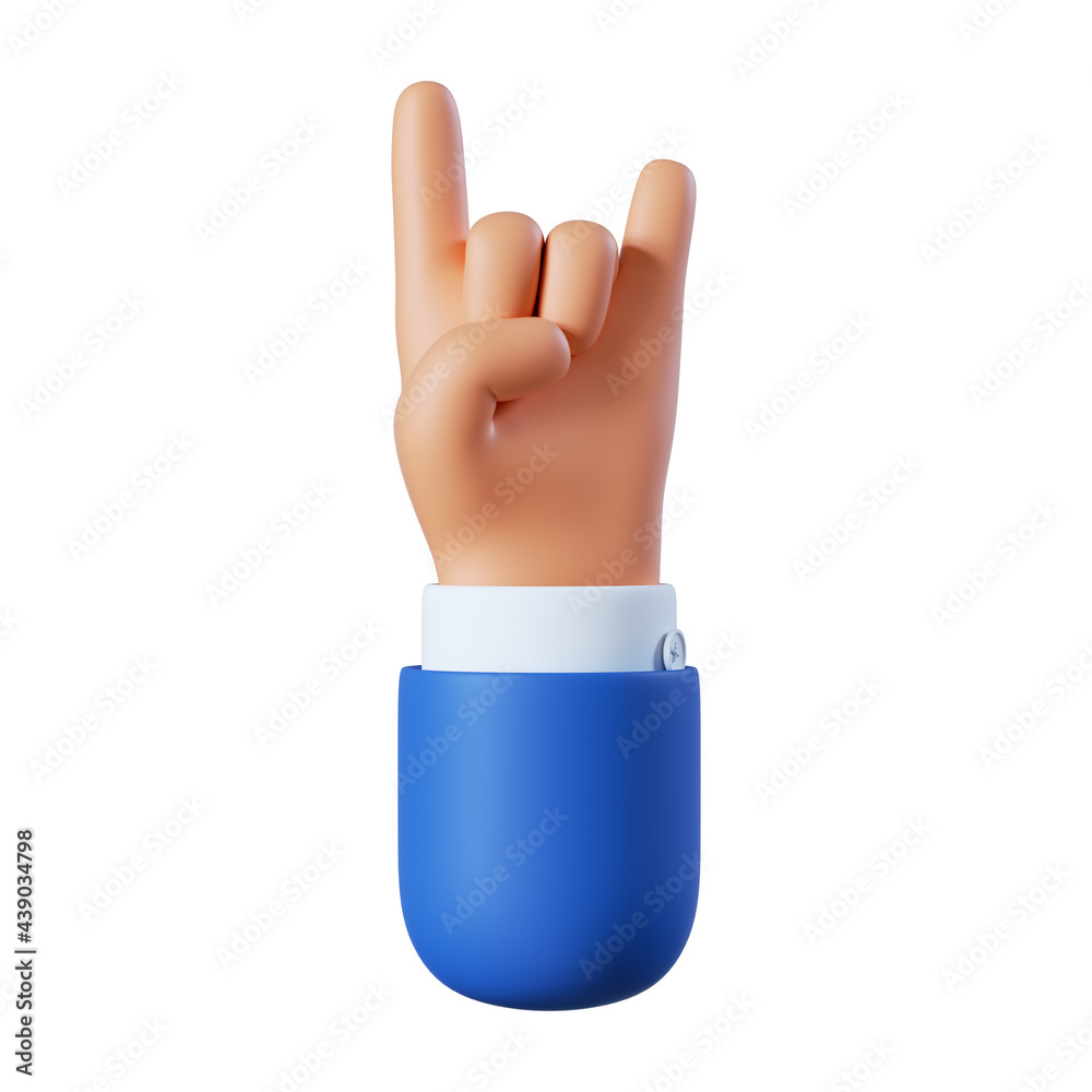 3d render. Cartoon character hand rock on gesture. Business clip art ...