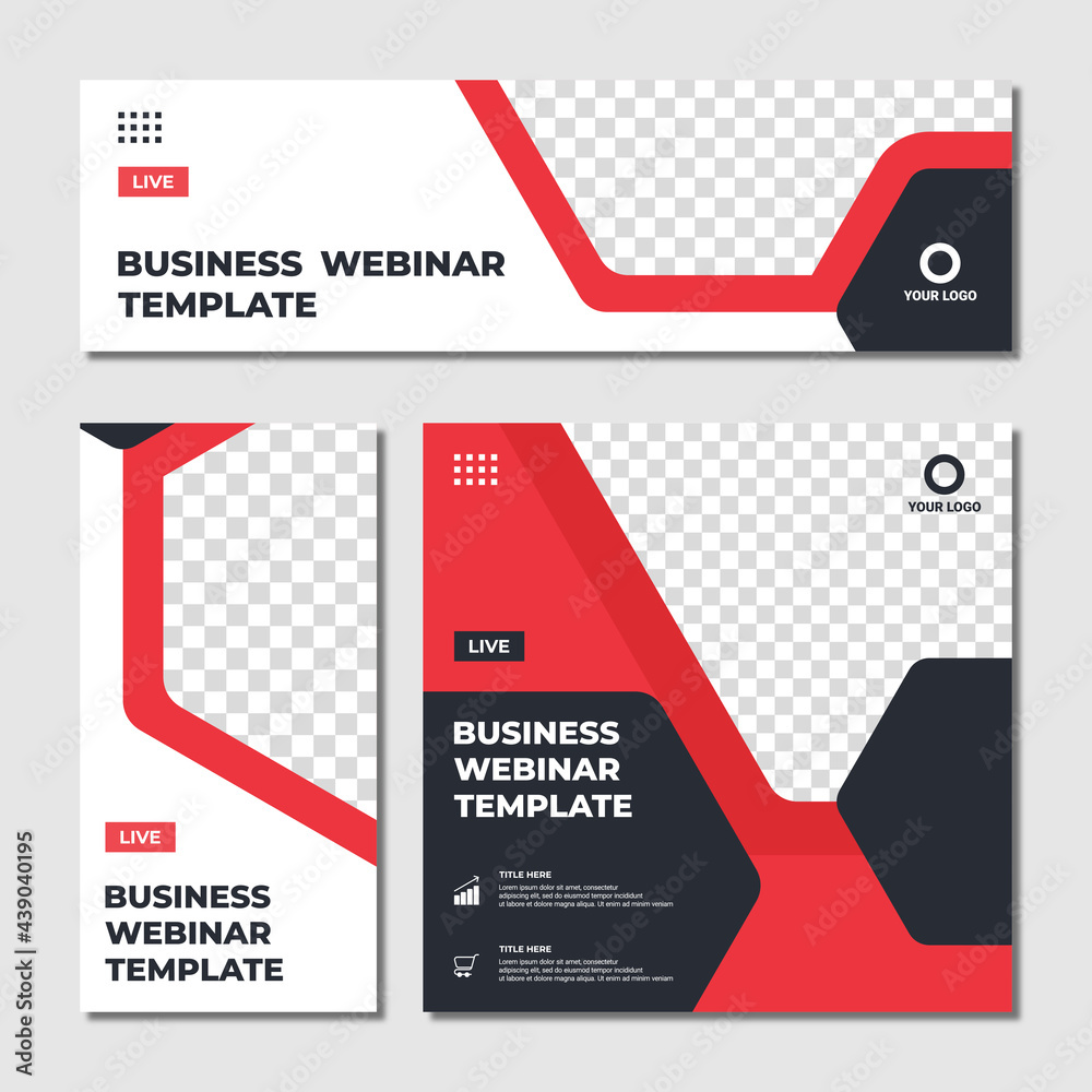 Set of Editable banner template. Black red white color with geometric ...