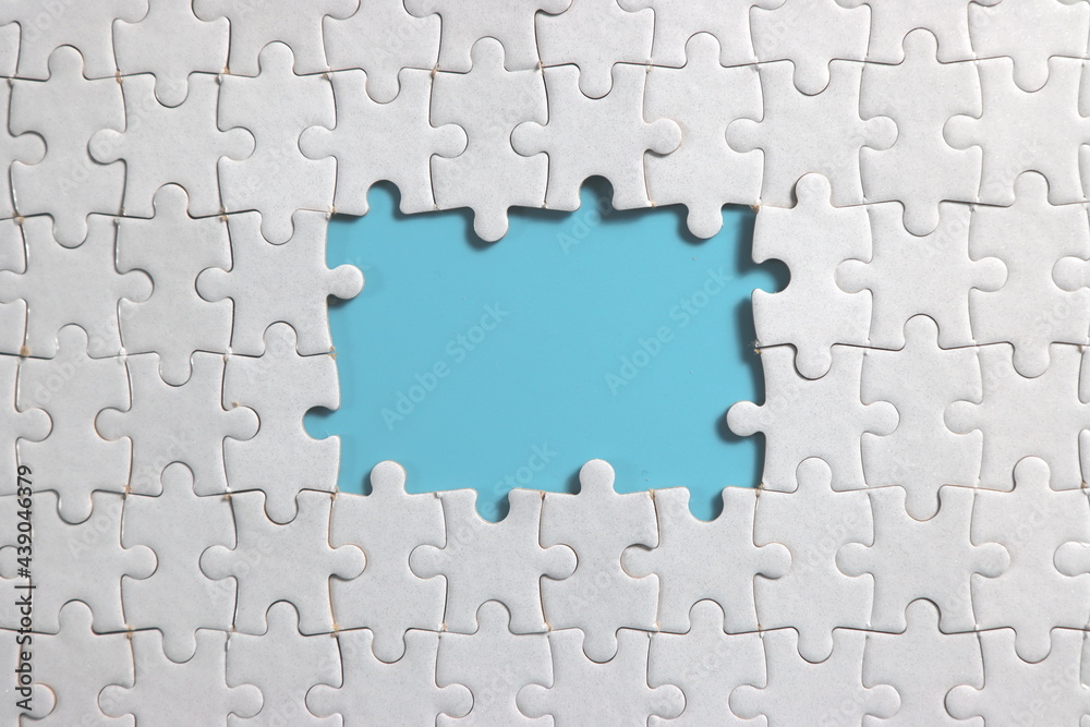 incomplete disassemble white jigsaw puzzle, missing puzzle pieces ...