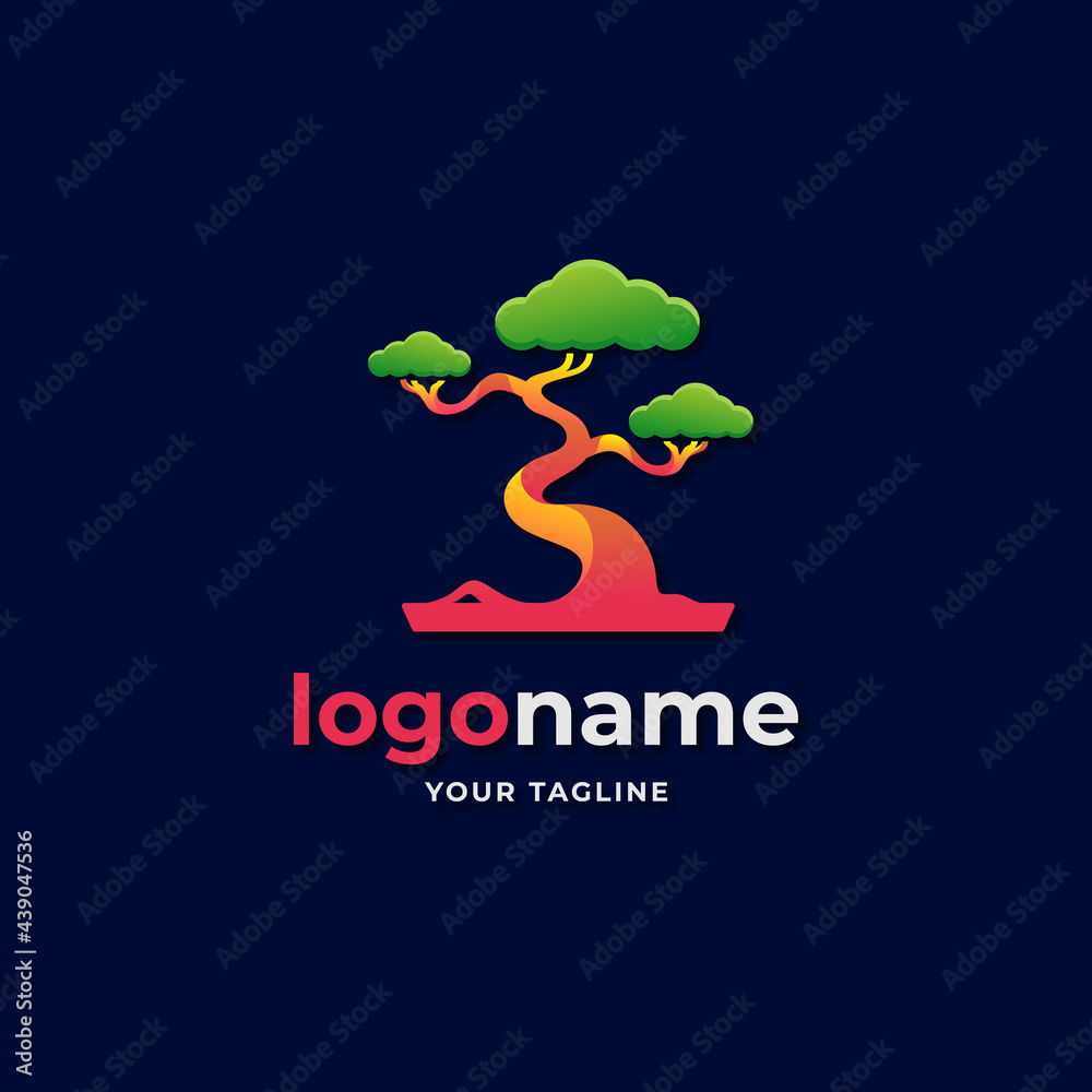 abstract japan tree bonsai logo gradient style for natural botany ...