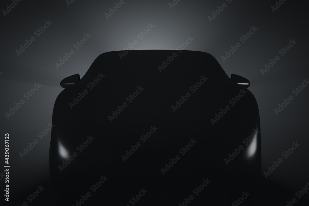 Silhouette of an unrecognizable car prototype. Front view. Automotive ...