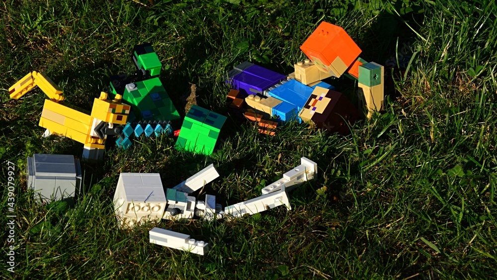 LEGO Minecraft battle scene of various figures - Alex treating wounded ...