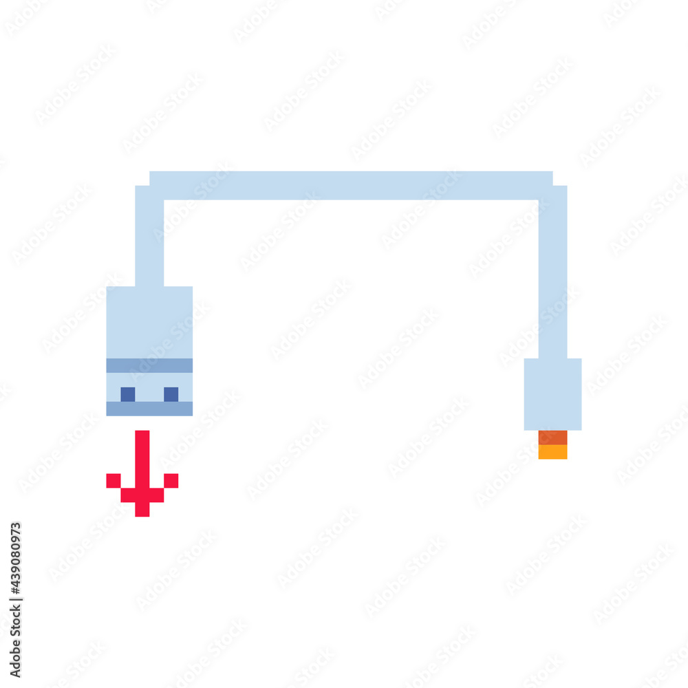 Usb cable icon. Pixel art flat style. Web site design. 8-bit. Video ...