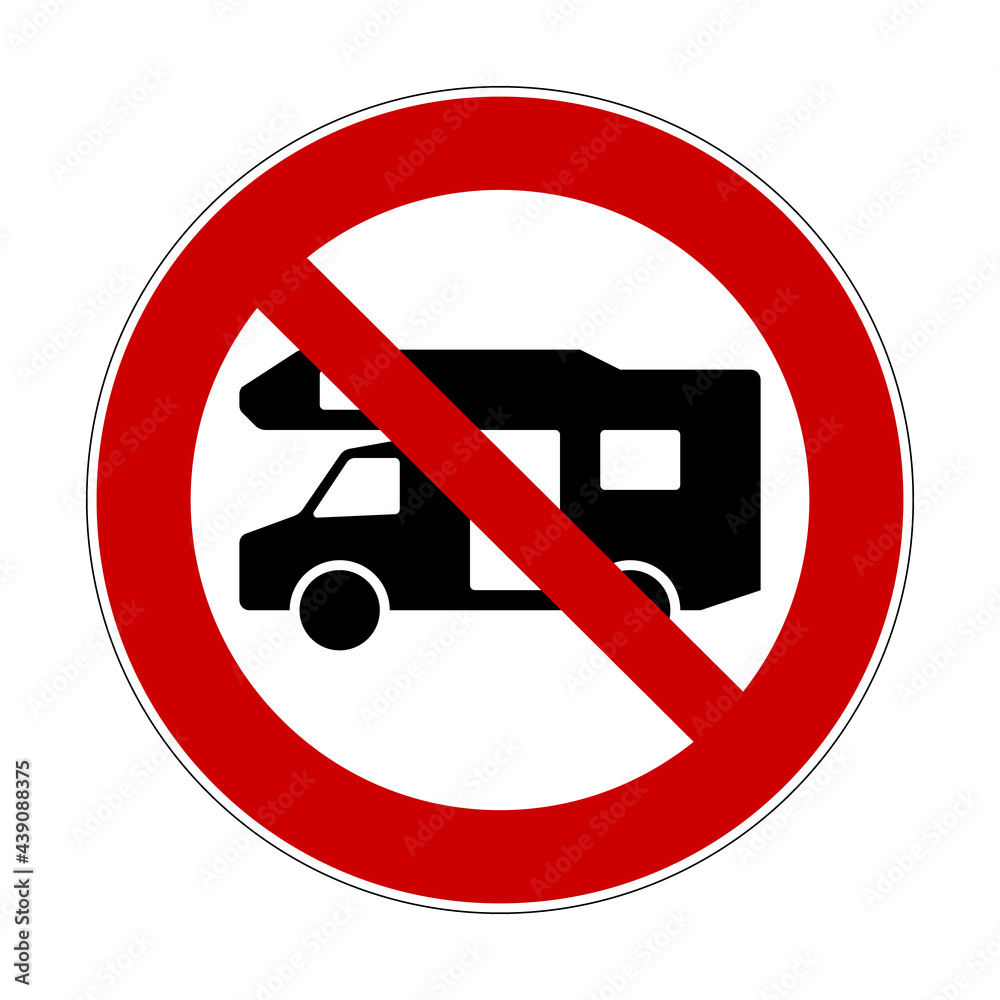 No motor caravan road sign. Vector illustration of red crossed out ...