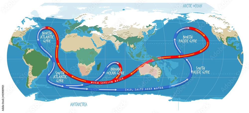 The ocean current world map with names Stock Vector | Adobe Stock