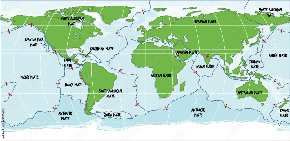 World Map Showing Tectonic Plates Boundaries Stock Vector | Adobe Stock