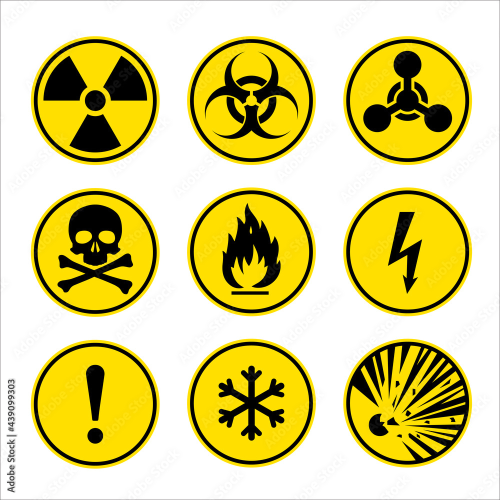 Vecteur Stock Warning signs set. Round danger icons. Radiation sign ...