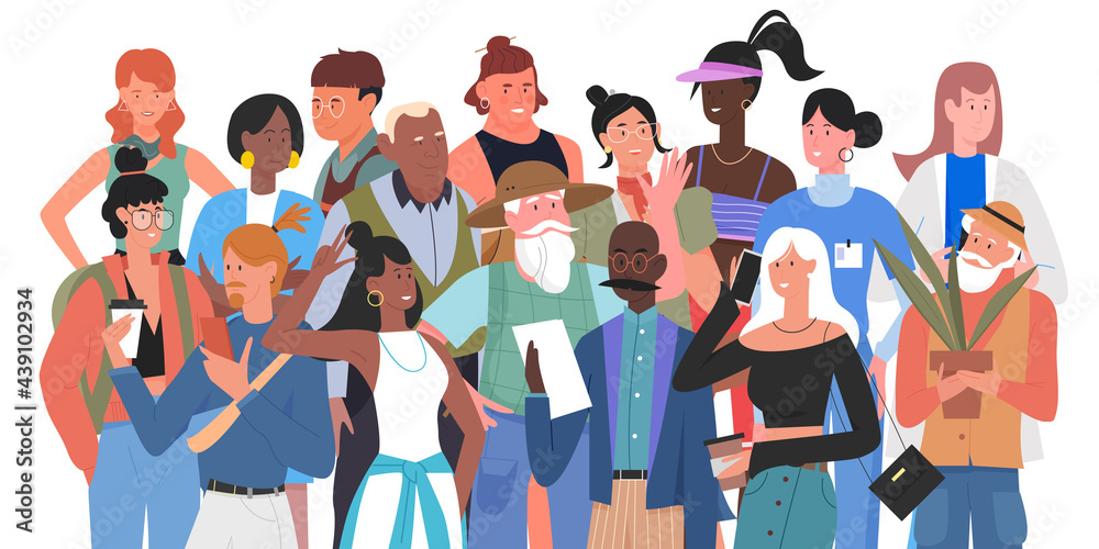 Diverse modern community, people crowd vector illustration. Cartoon ...