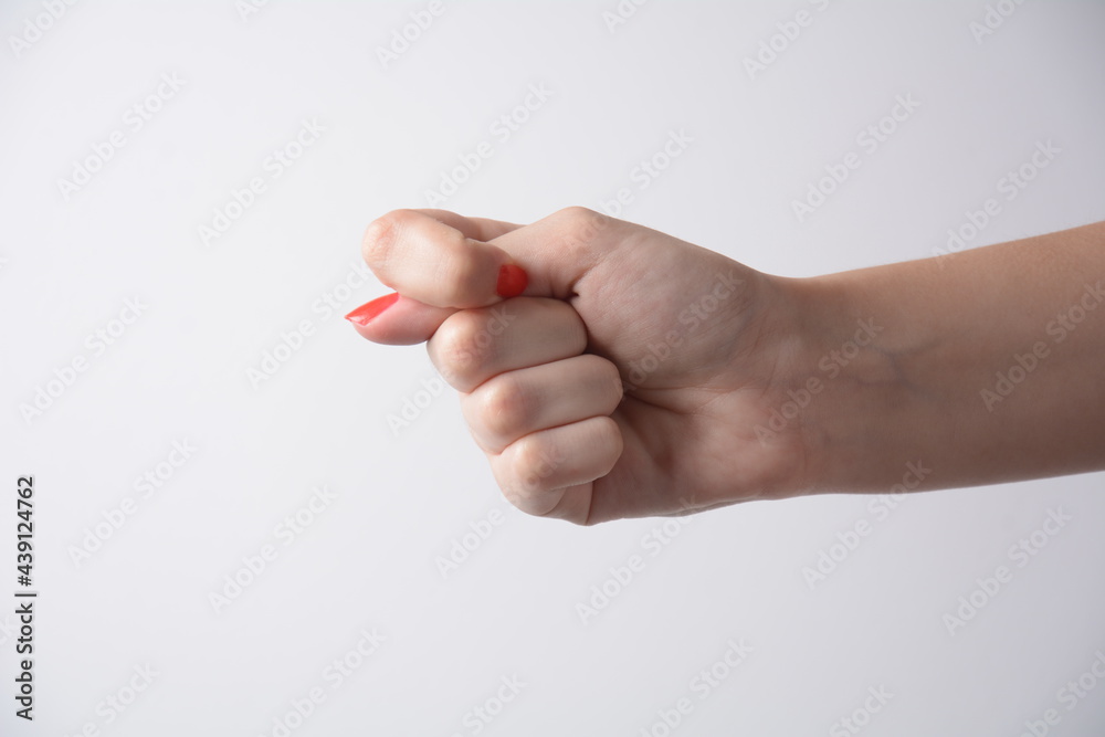 Girl hand showing the fig sign, isolated on white background Stock ...