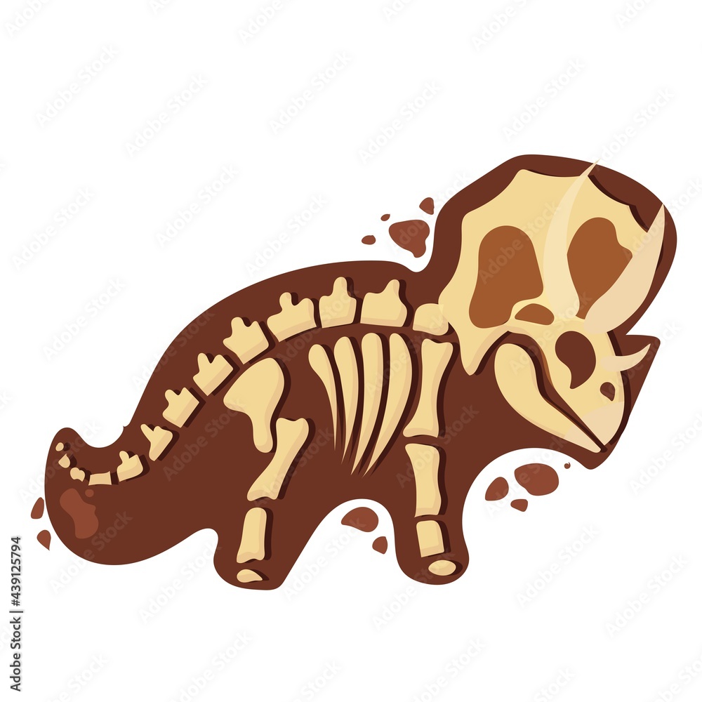 Dinosaur skeleton in cartoon style. The bones of a prehistoric animal ...