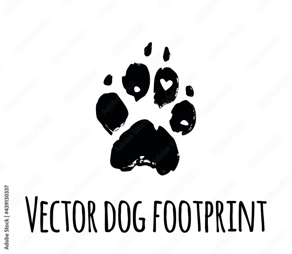 Vector dog grunge footprint.Black pet doggy textured paw mark ...