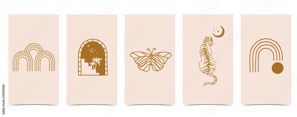 boho background for social media.Set of instagram story with shape,sun ...