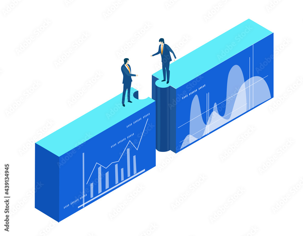 Isometric working space, business people working together in server ...