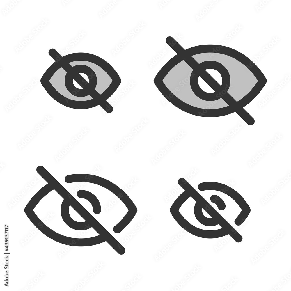 Pixel-perfect linear icon of eye crossed out built on two base grids of ...