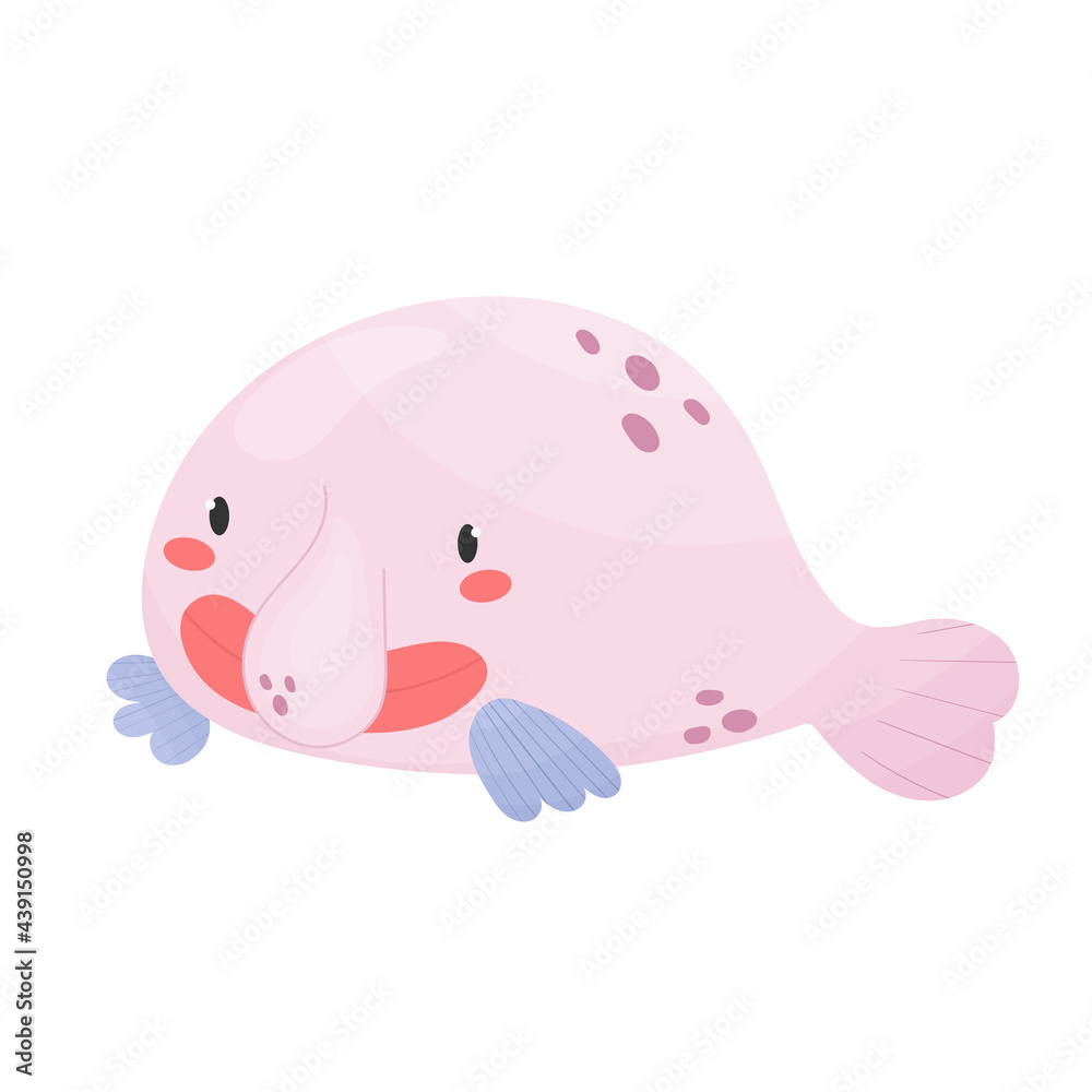 Cute smiling blobfish isolated on white background. Cartoon style ...