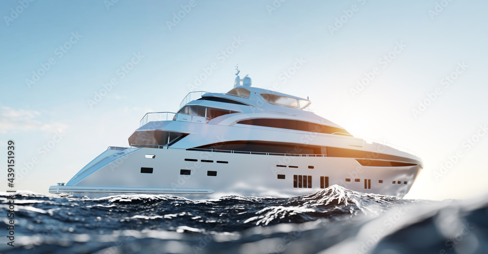 Luxury motor yacht on the ocean ภาพถ่ายสต็อก | Adobe Stock