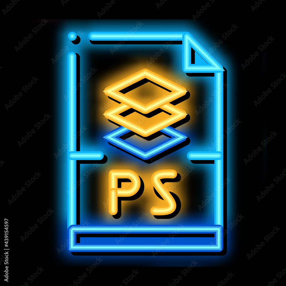 ps file layered drawing neon light sign vector. Glowing bright icon ps ...