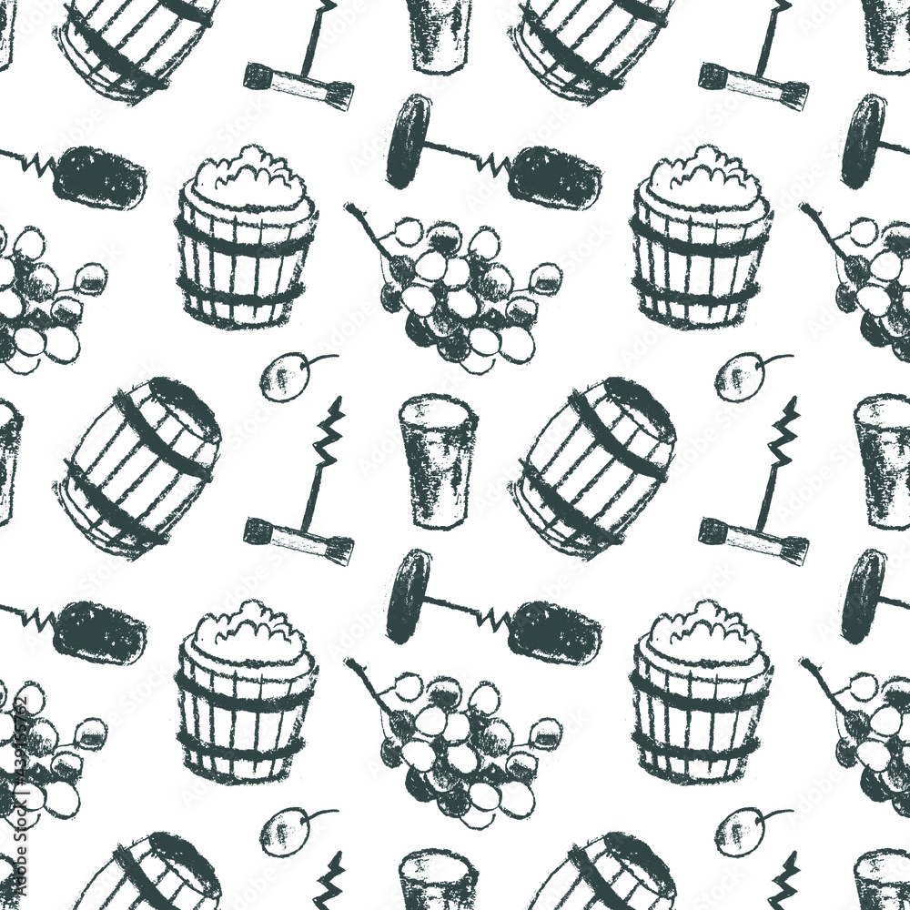 Wine pattern seamless. Winemaking illustration set. Drawings for winery ...