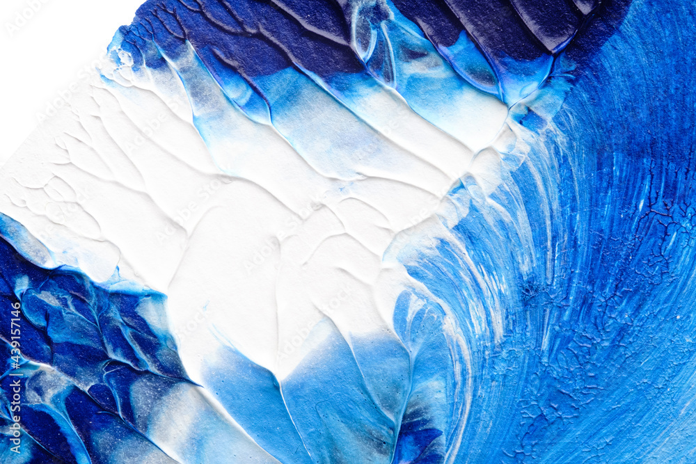 abstract blue acrylic painting color texture on white paper background ...